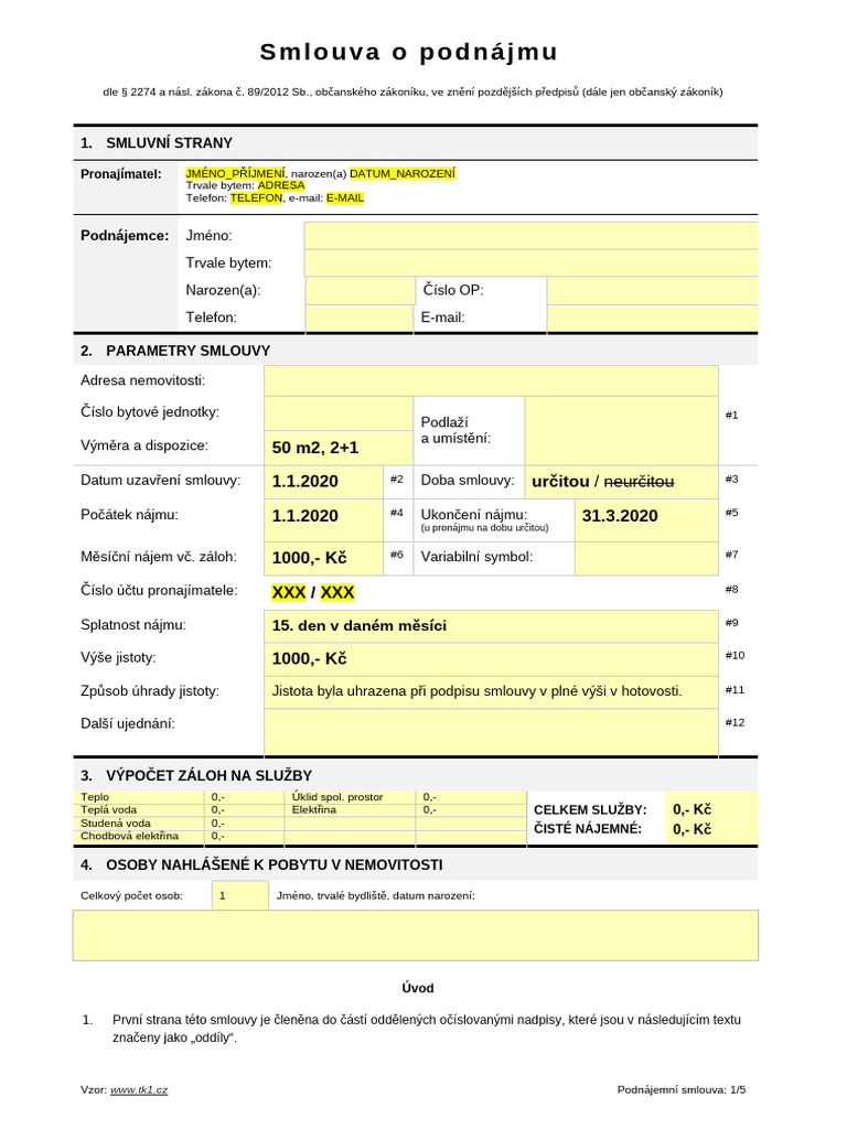 Vzor Podnájemní Smlouvy | PDF