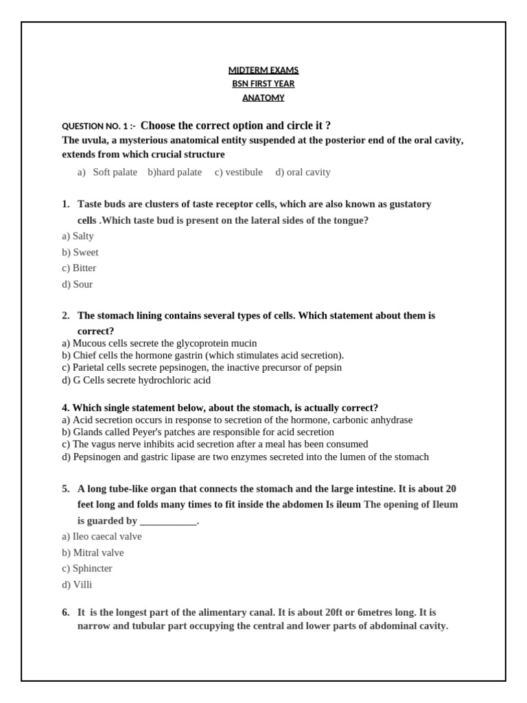 ANATOMY BSN PAPER | PDF