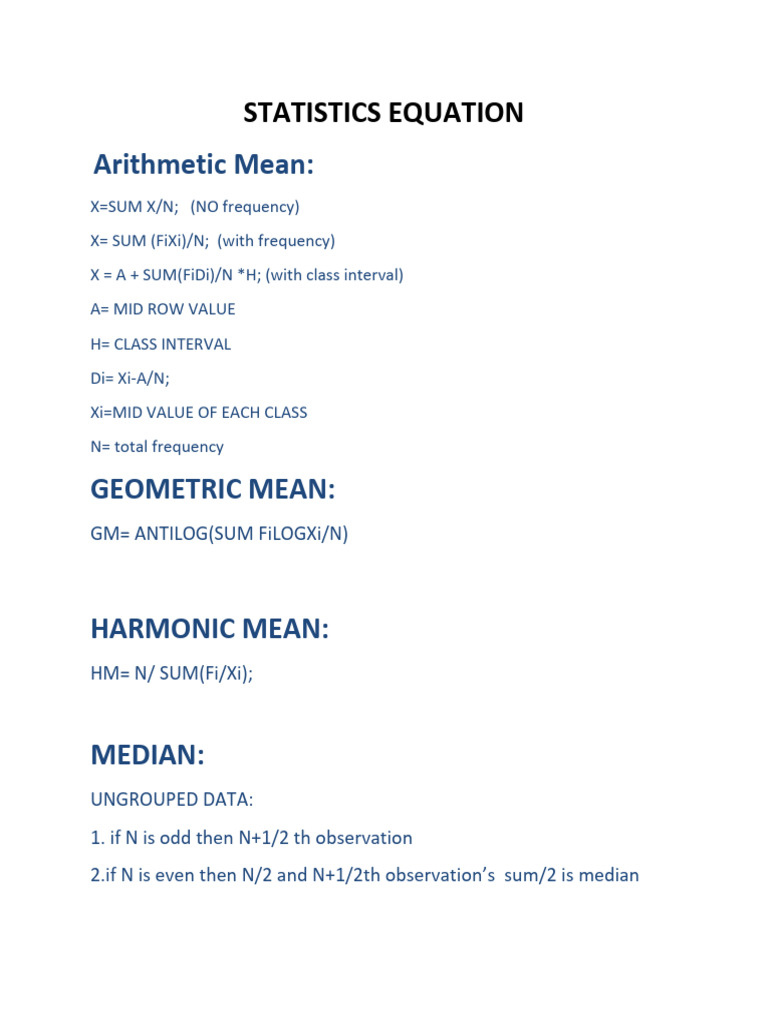 Statistics Equation | PDF