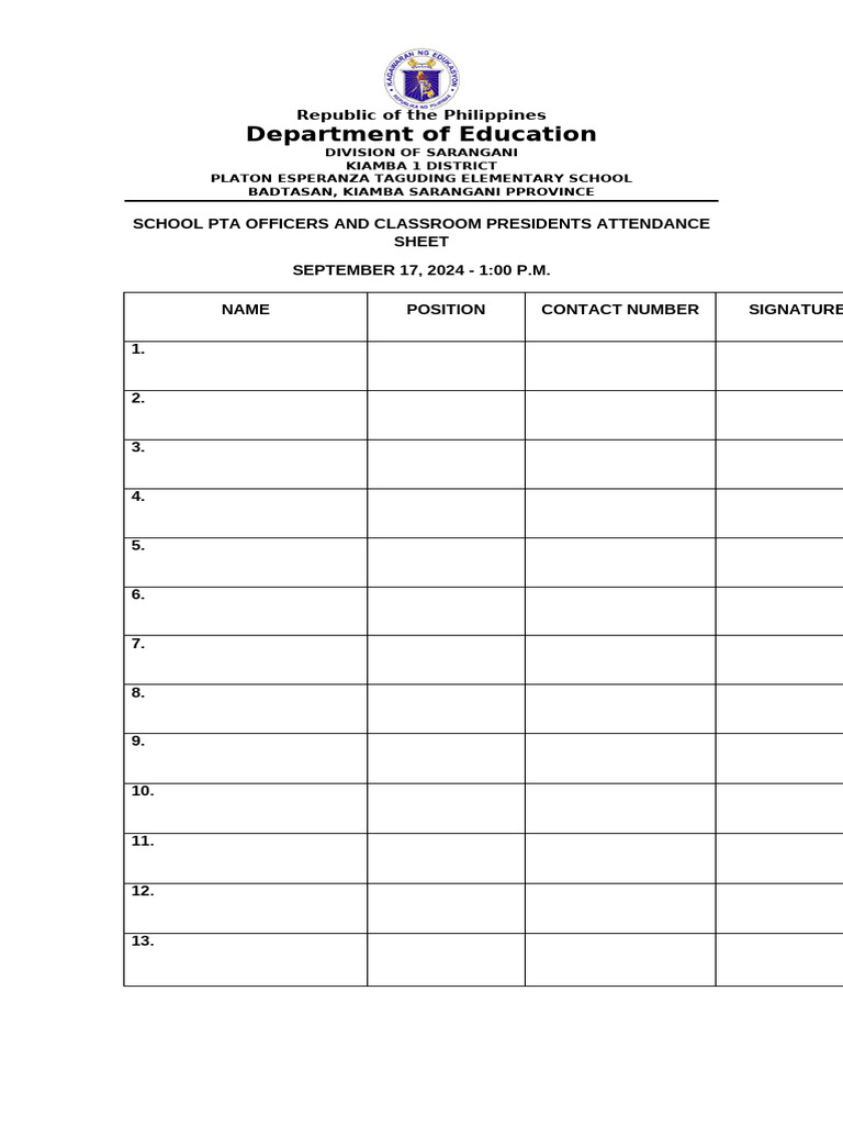 Spta Officers Attendance Sheet | PDF