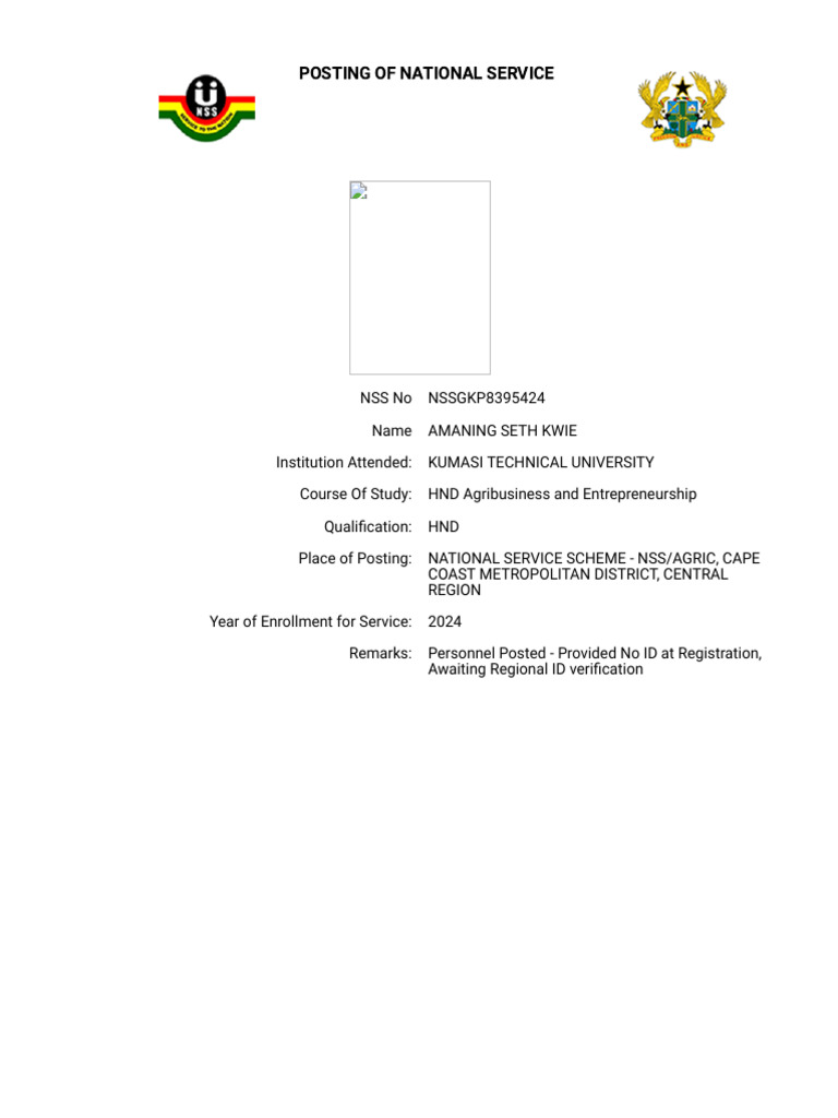 NSS Posting: Amaning Seth Kwie 2024 | PDF