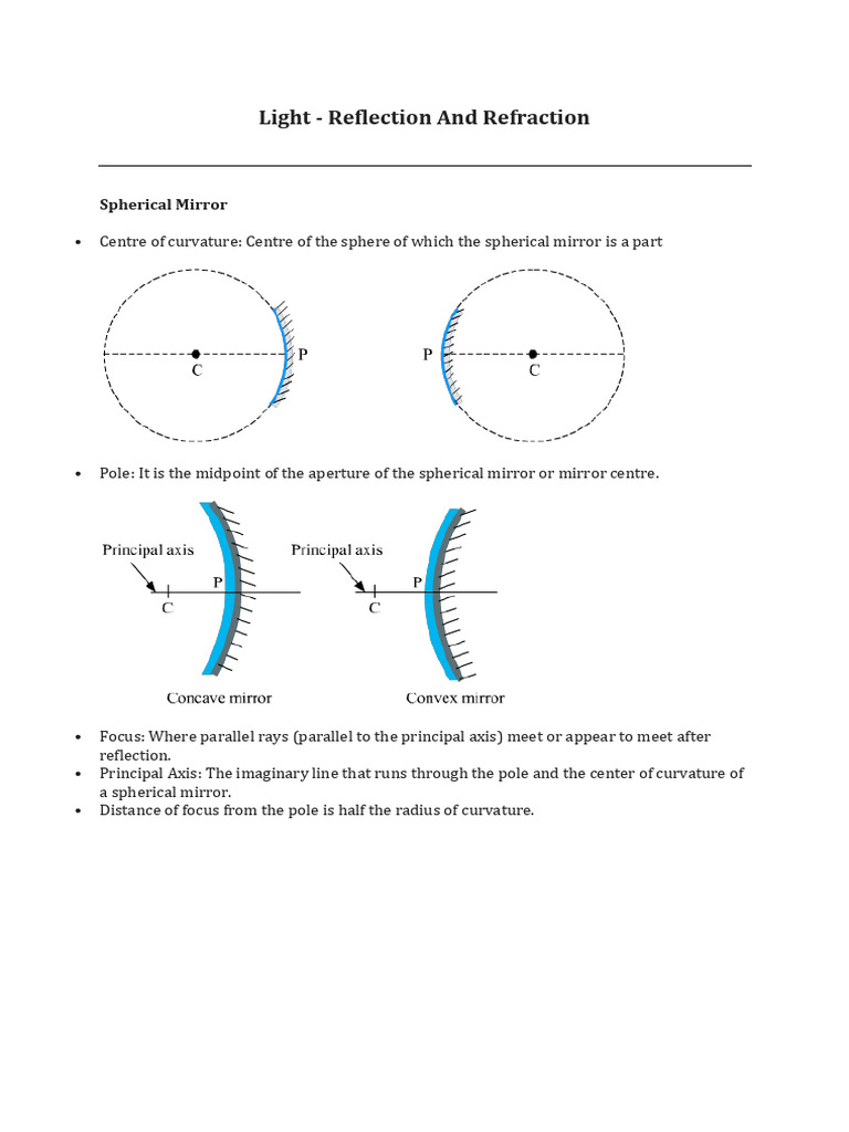 Light Revision Notes | PDF | Mirror | Optics