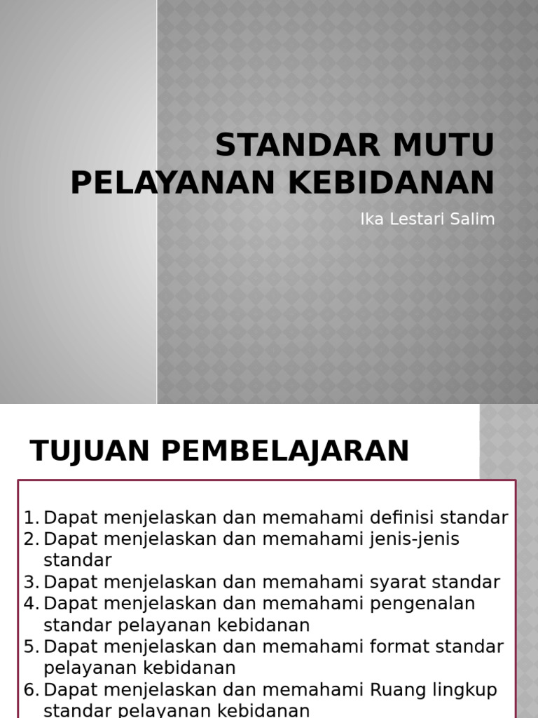 Standar MUTU PELAYANAN KEBIDANAN | PDF