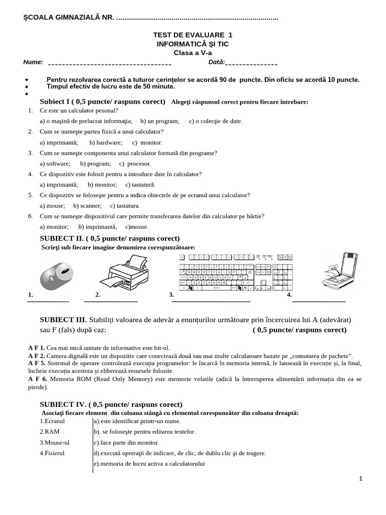 Tic Test 1 Cls 5 | PDF