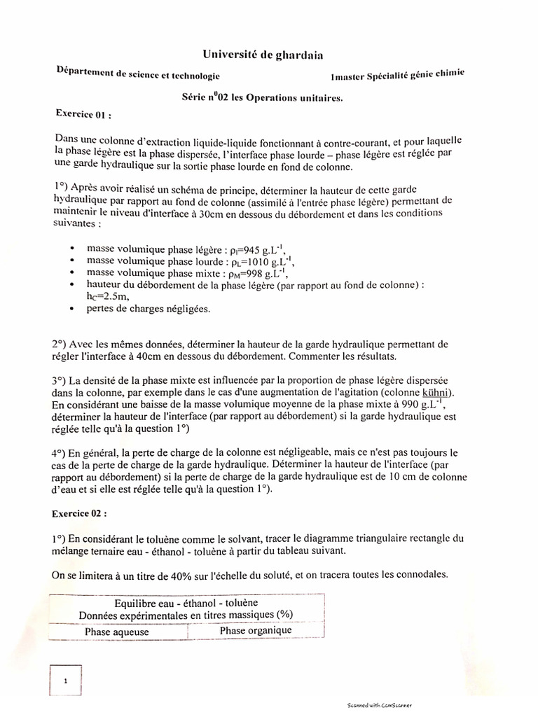 Serie 2 Operations Unitaires | PDF