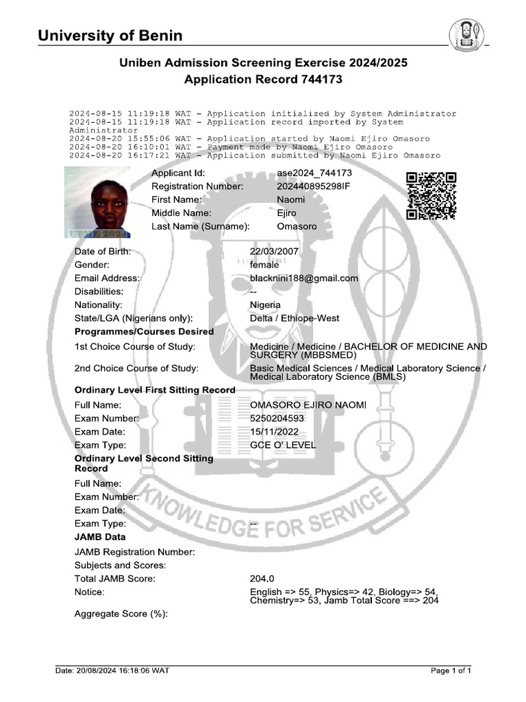 Omasoro Uniben Printout | PDF