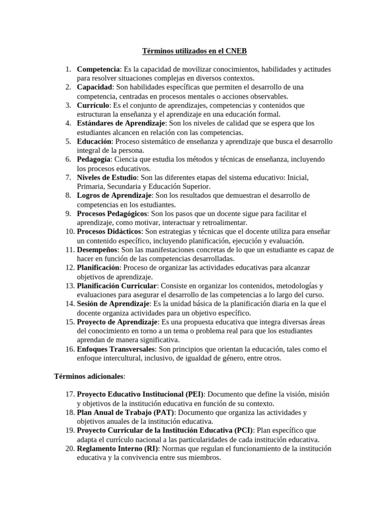 Términos Utilizados en El CNEB | PDF