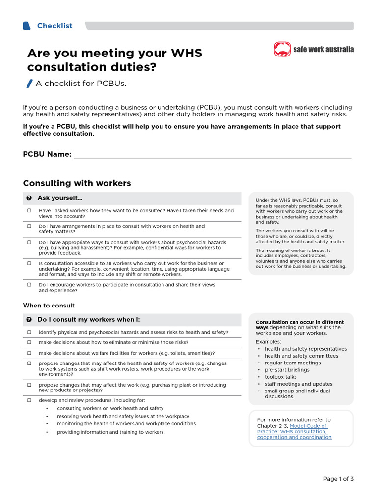 WHS Consultation Duties Checklist | PDF