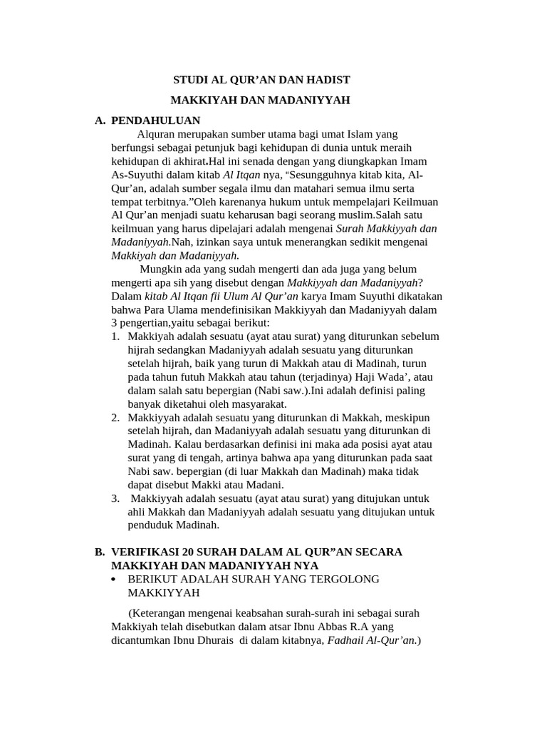 Penjelasan Surah Al Makki Dan Al Madani | PDF
