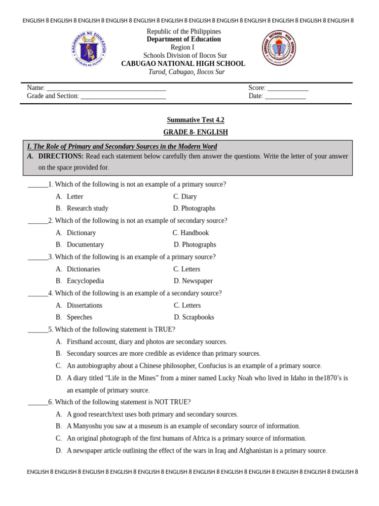 Grade 8 English Summative Test | PDF | Compassion | Language Arts ...