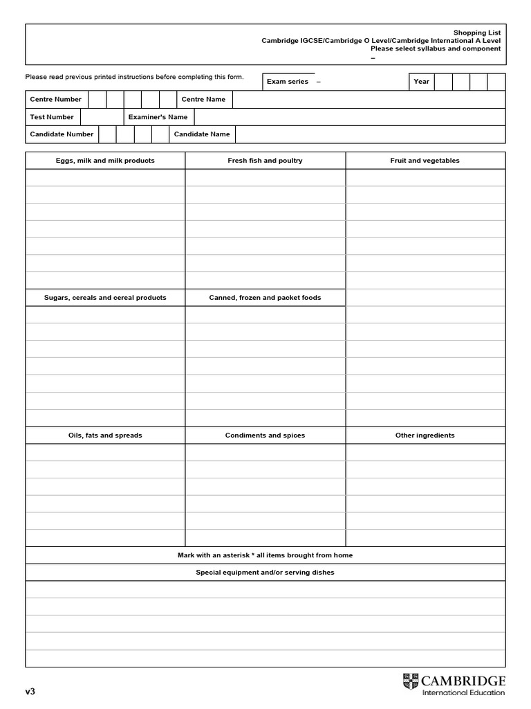 Food and Nutrition o Level Planning Paper (Ingredients) | PDF