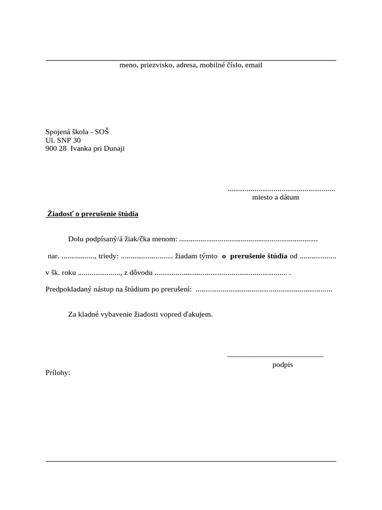 Ziadost o Prerusenie Studia 2 | PDF
