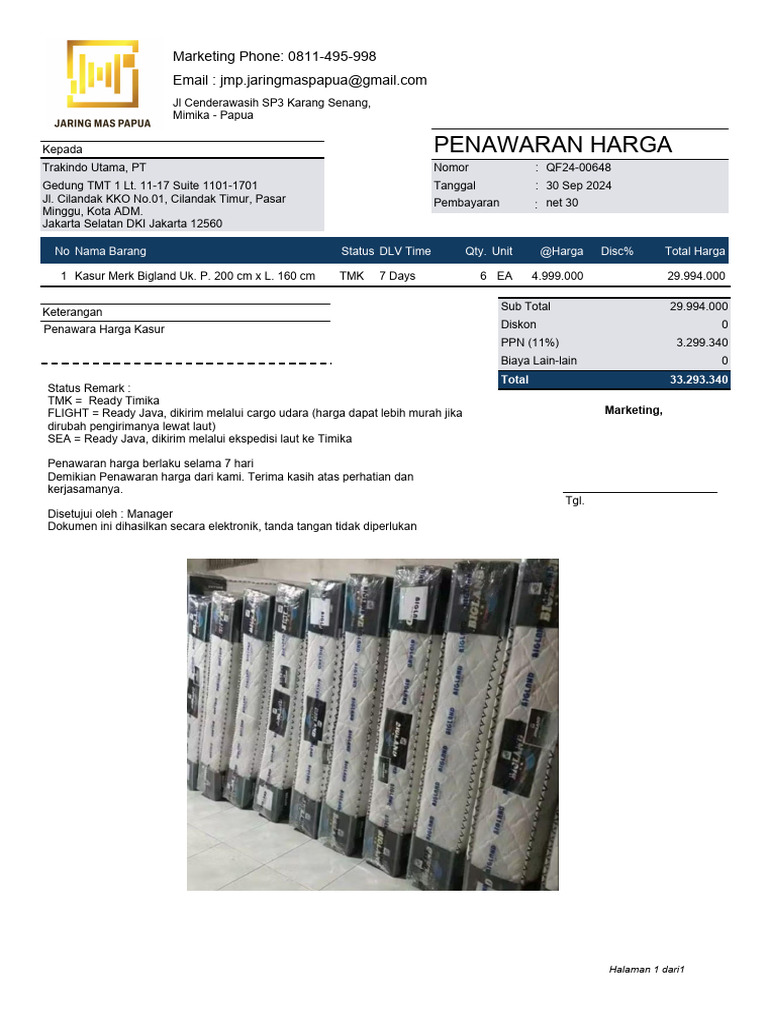 QF24-00648 Penawara Harga Kasur | PDF