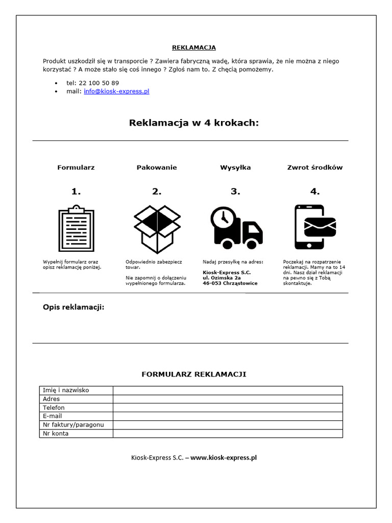 Formularz Reklamacyjny K.E. | PDF