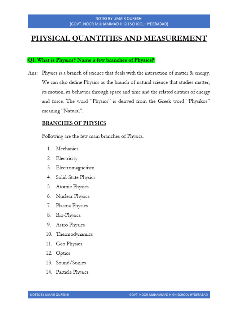Chapter 1 - Physical Quantities and Measurement | PDF | Physics | Numbers