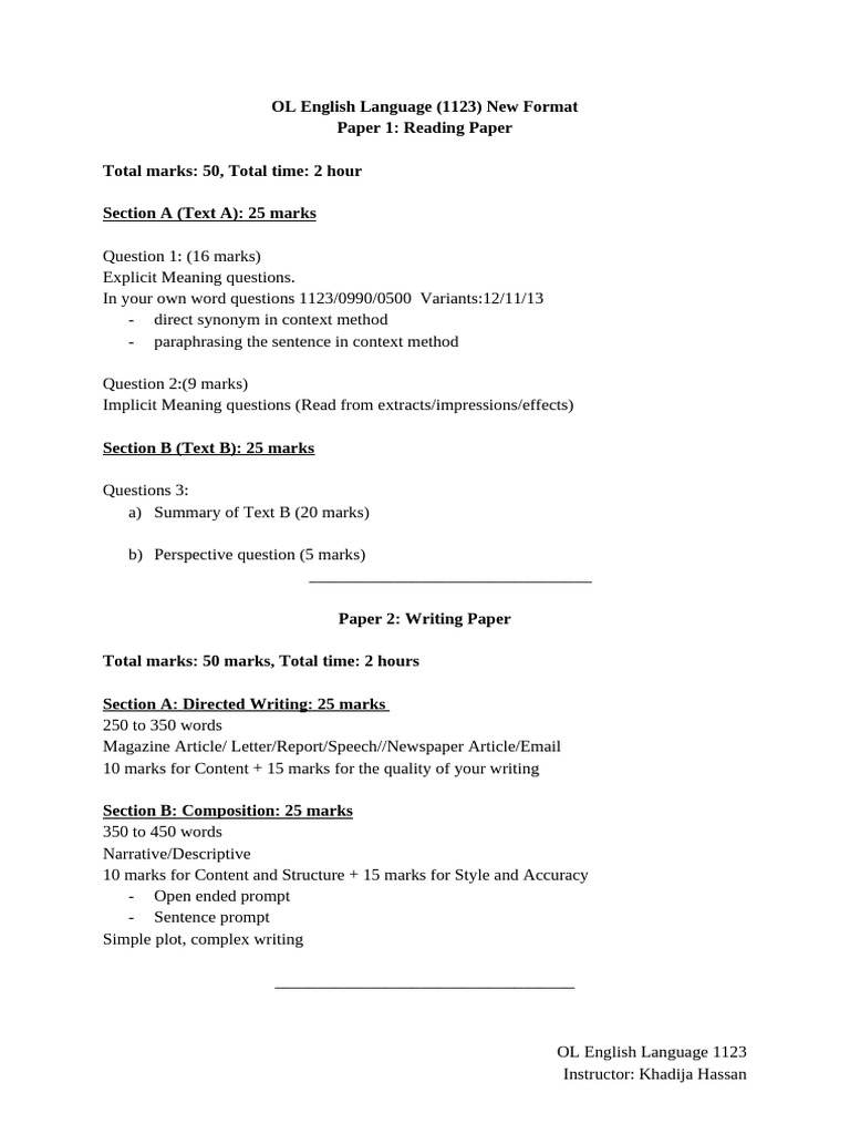Format OL Language 1123 2024 Onwards | PDF