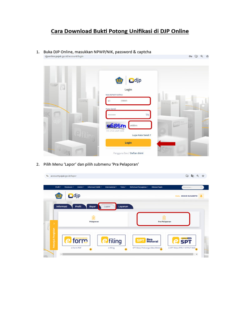 Tutorial Dan Cara Download Bukti Potong PPH Unifikasi Di Aplikasi DJP Online | PDF