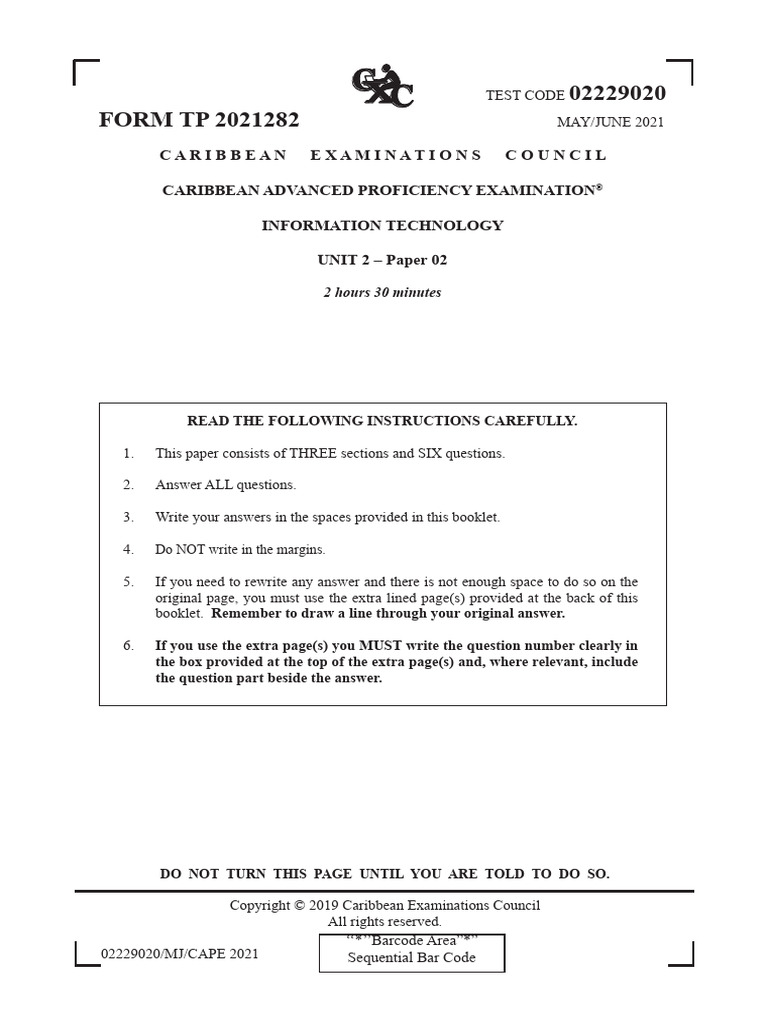 CAPE Information Technology U2 P2 2021 | PDF