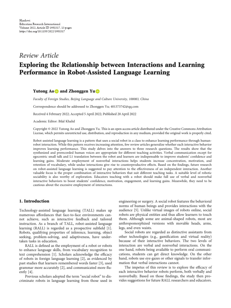 Ao & Yu - 2022 - Exploring The Relationship Between Interactions An | PDF | Learning | Language ...