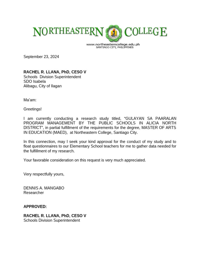 Sample Permit To Conduct Study | PDF