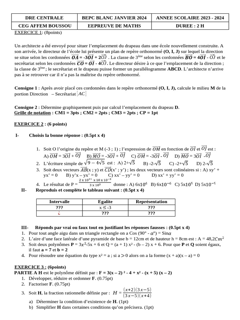 Bepc Blanc-Maths - 080057 | PDF