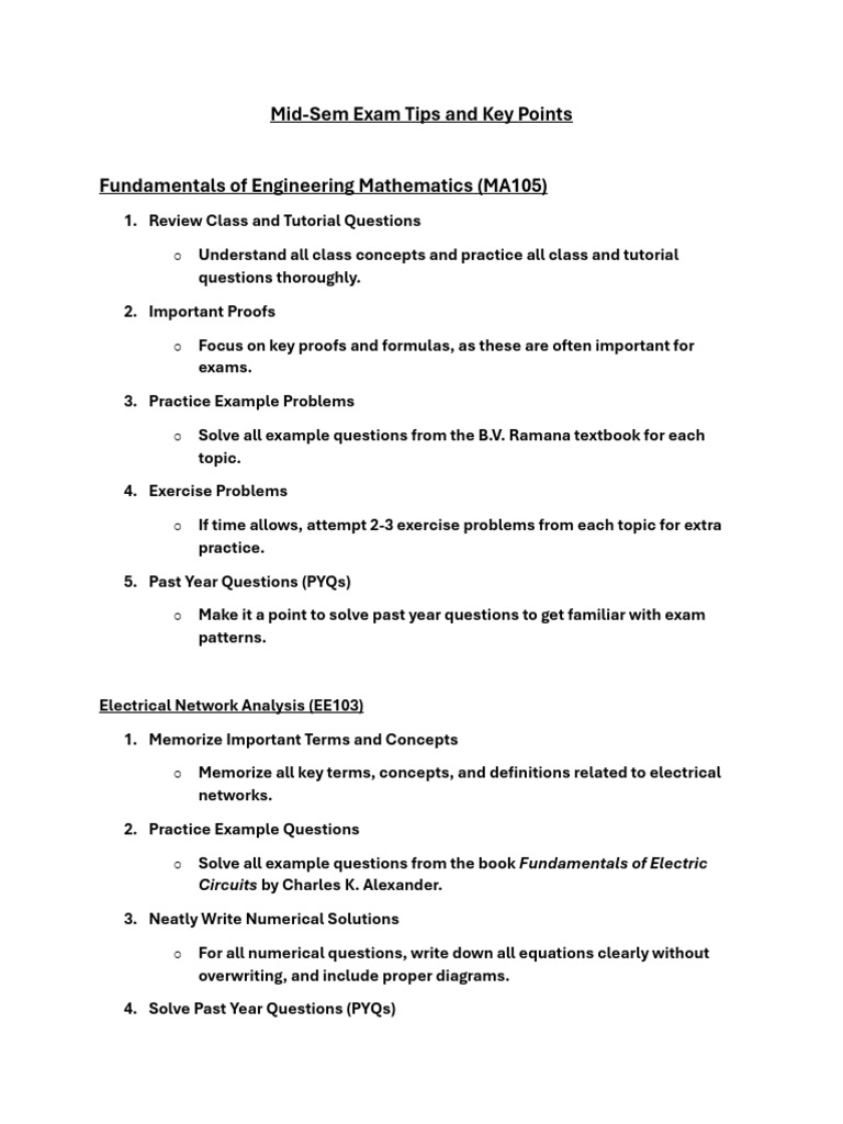 Mid Sem Exam Tips | PDF