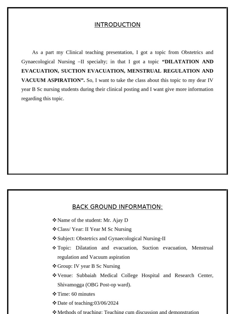 Dilatation and Evacuation, Suction Evacuation, Menstrual Regulation and ...