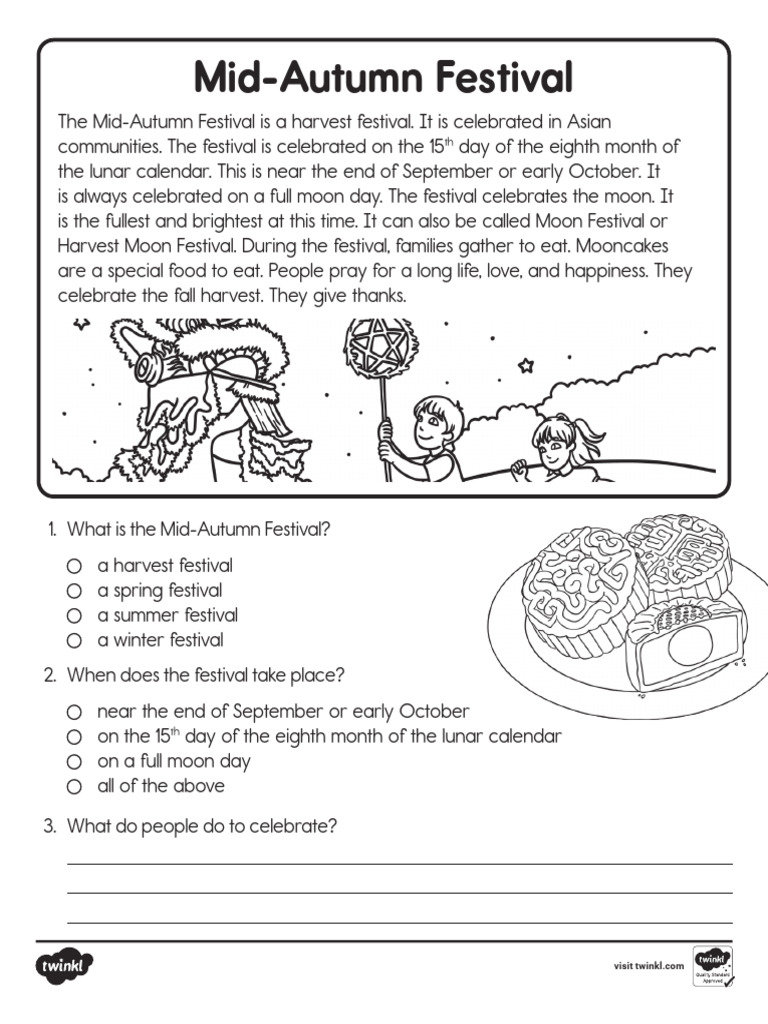 Mid-Autumn Festival Reading Passage Comprehension Activity | PDF