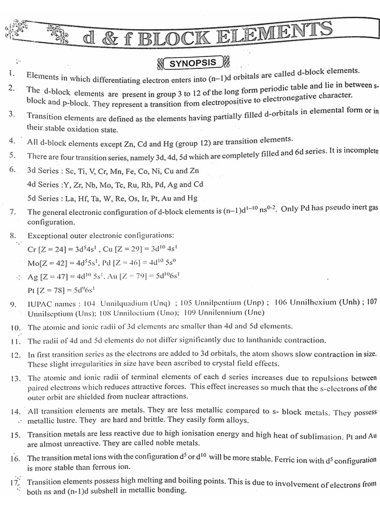 Dandf Block Elements Pdf