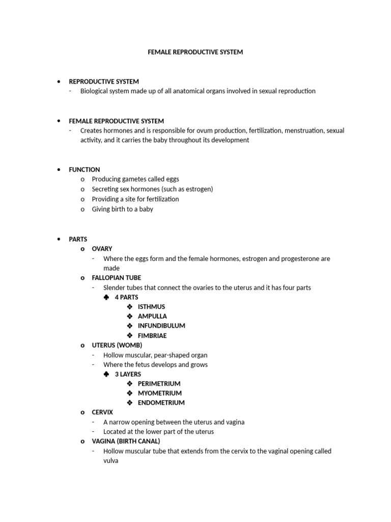 FEMALE REPRODUCTIVE SYSTEM | PDF