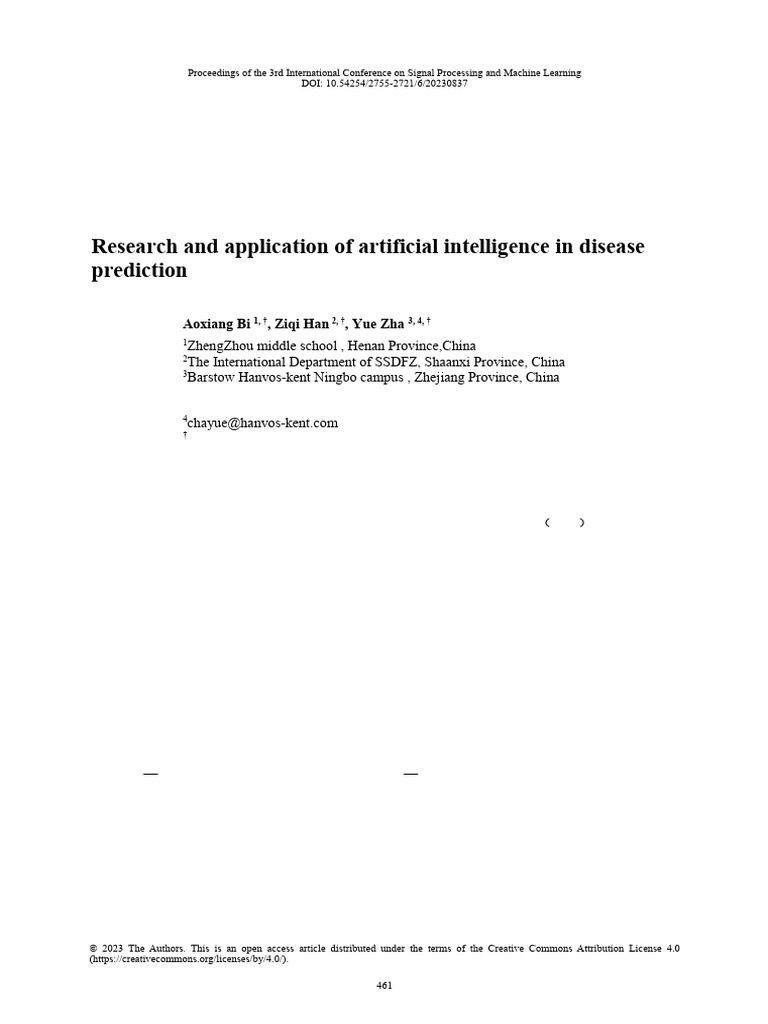 Research and Application of Artificial Intelligence in Disease ...
