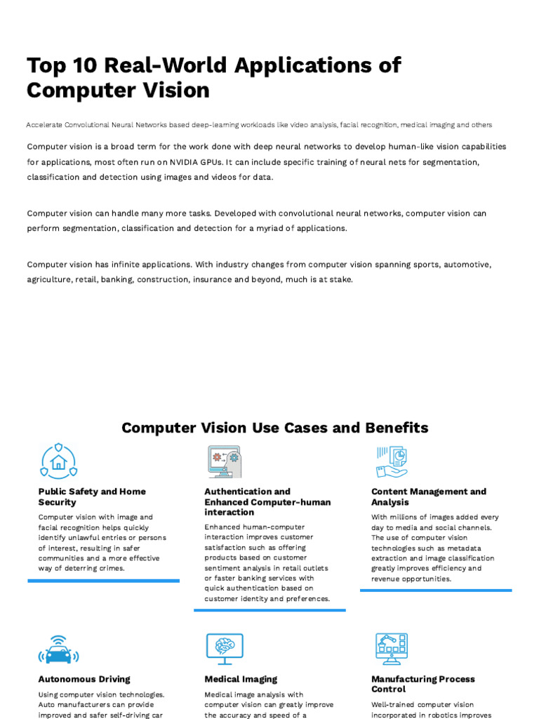 Top 10 Real-World Applications of Computer Vision | PDF Top 10 Real-World Applications of Computer Vision | PDF