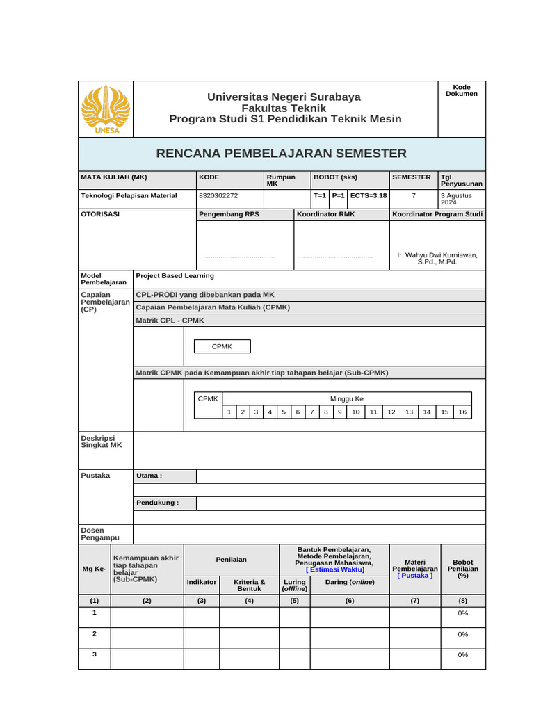 RPS Teknologi Pelapisan Material | PDF