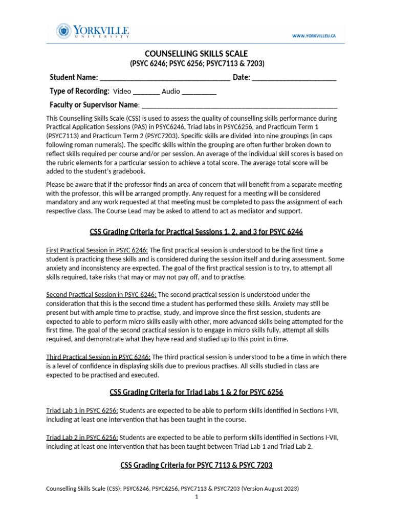 Counselling Skills Scale Revision August 2023 Final | PDF