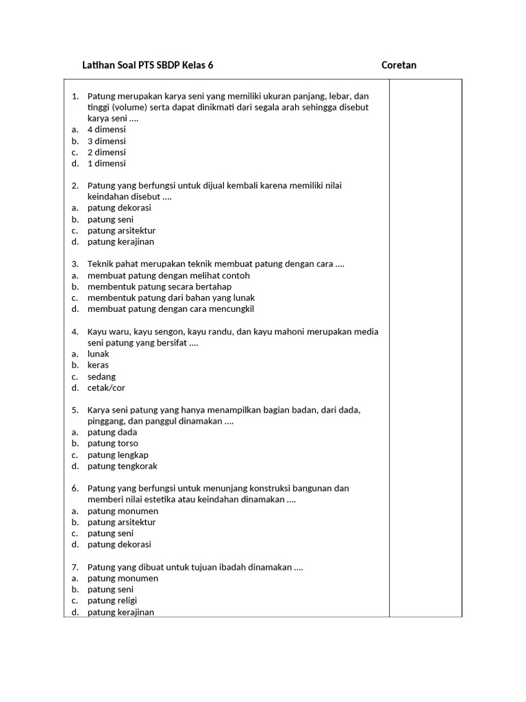 Soal PTS SBDP Kelas 6 Semester 1 | PDF