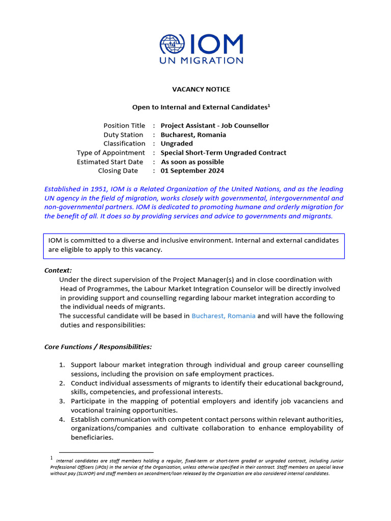 Project Assistant Vacancy | PDF