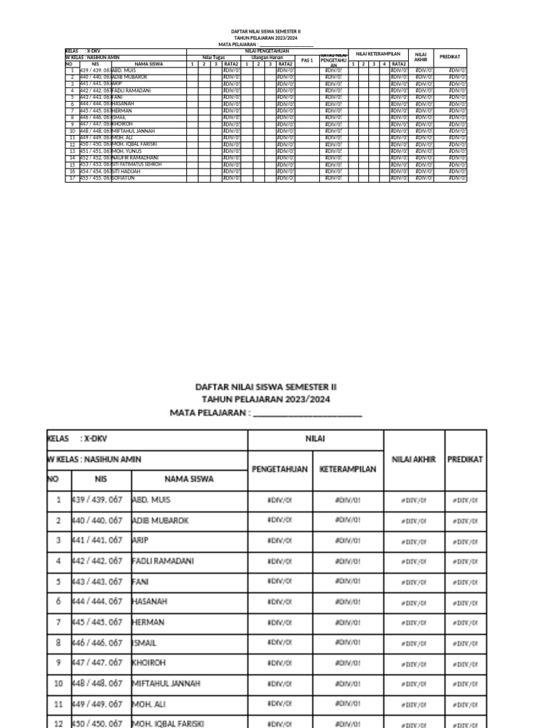 FORM NILAI KELAS X DKV | PDF