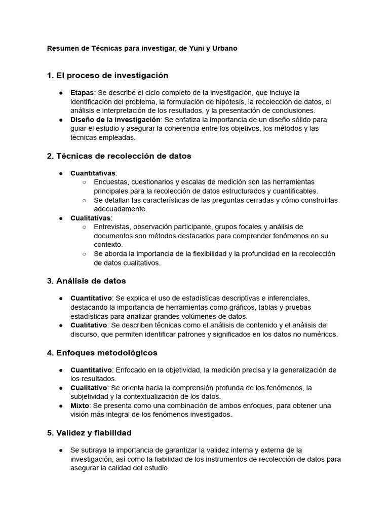 Resumen de Técnicas para investigar, de Yuni y Urbano | PDF