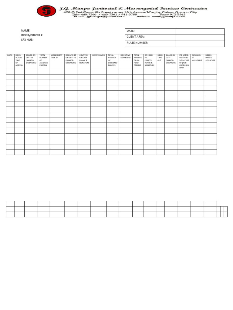 Delivery Assignment Log Template | PDF