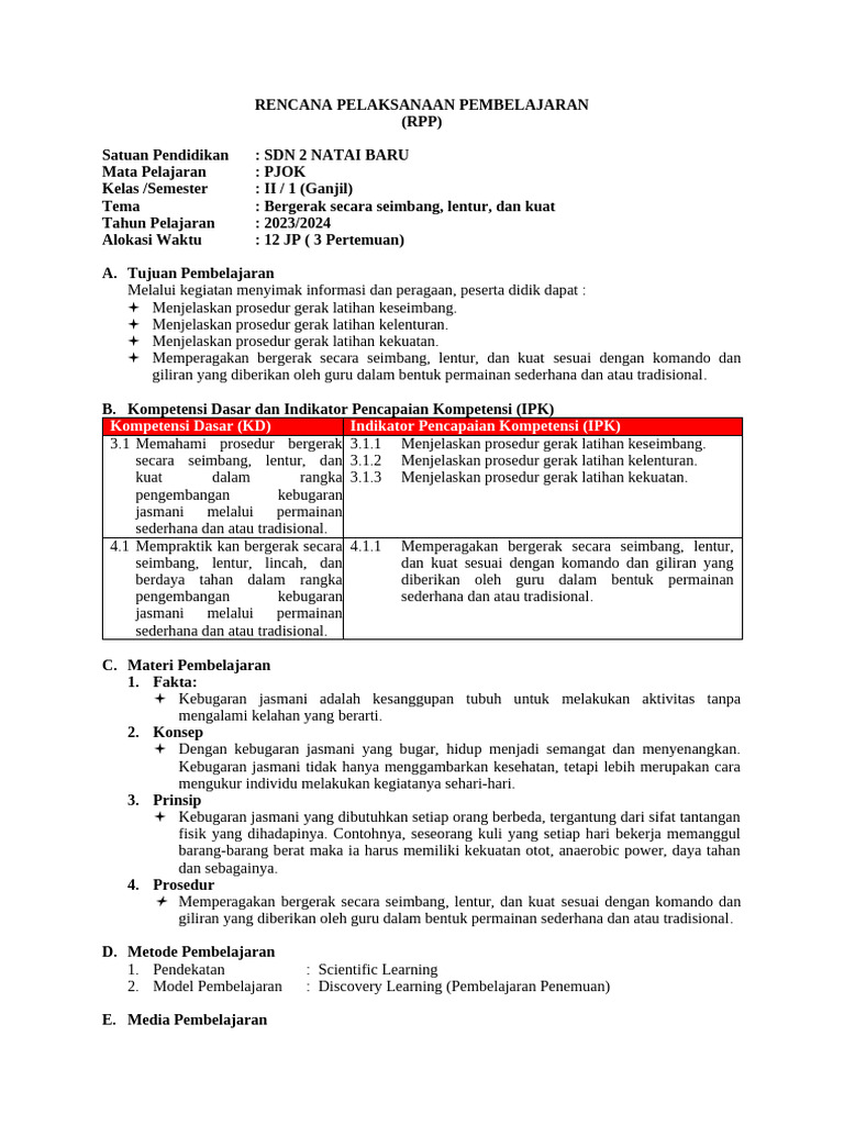 RPP Kelas 2 Semester 1 Bab 3 | PDF