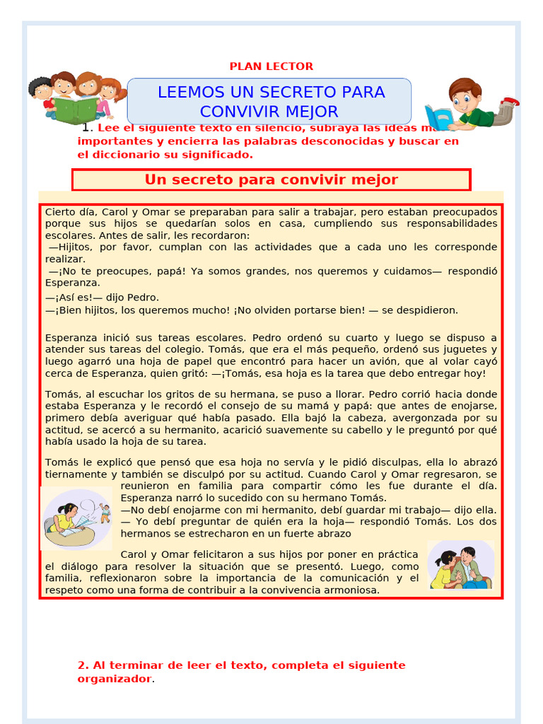 PLAN LECTOR - LEEMOS UN SECRETO PARA CONVIVIR MEJOR (1) - para Combinar | PDF