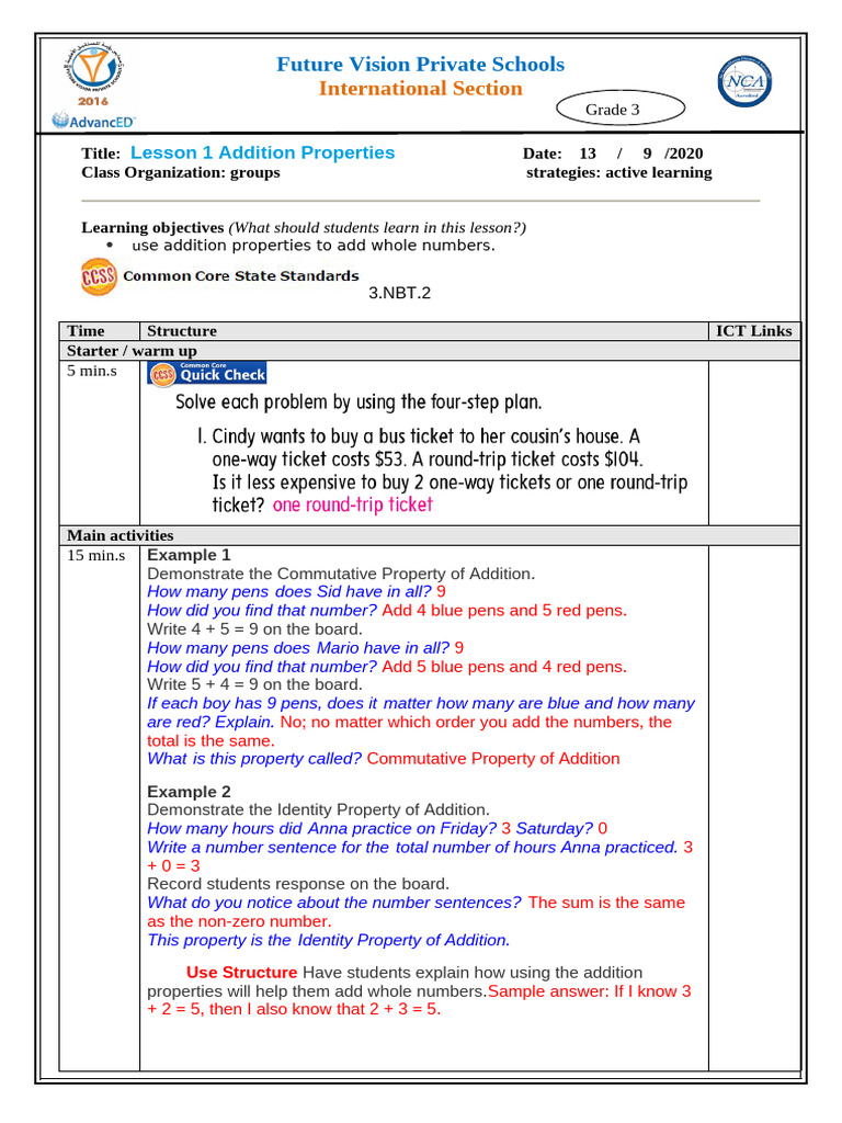 Lesson Plan G3 CH 2 Lesson 1 | PDF
