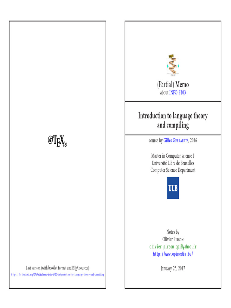 INFO F403 Introduction To Language Theory and Compiling | PDF