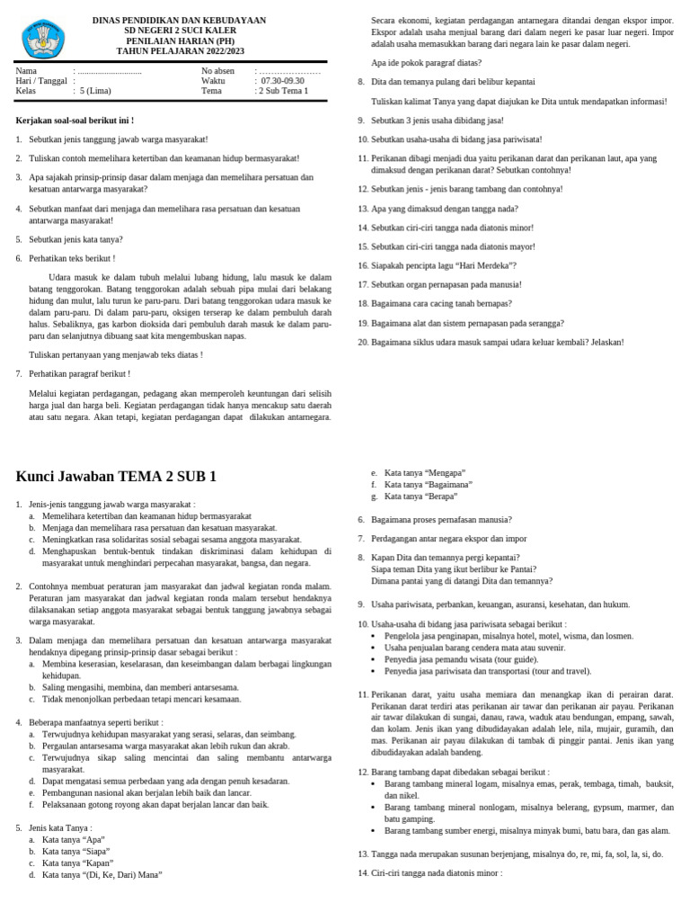 Soal Penilaian Harian Kelas 5 Tema 2 | PDF