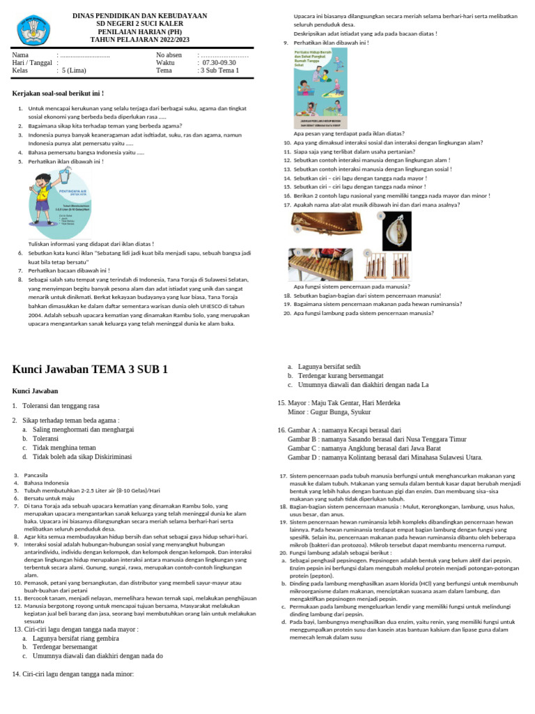 Soal Penilaian Harian Kelas 5 Tema 3 | PDF Soal Penilaian Harian Kelas 5 Tema 3 | PDF