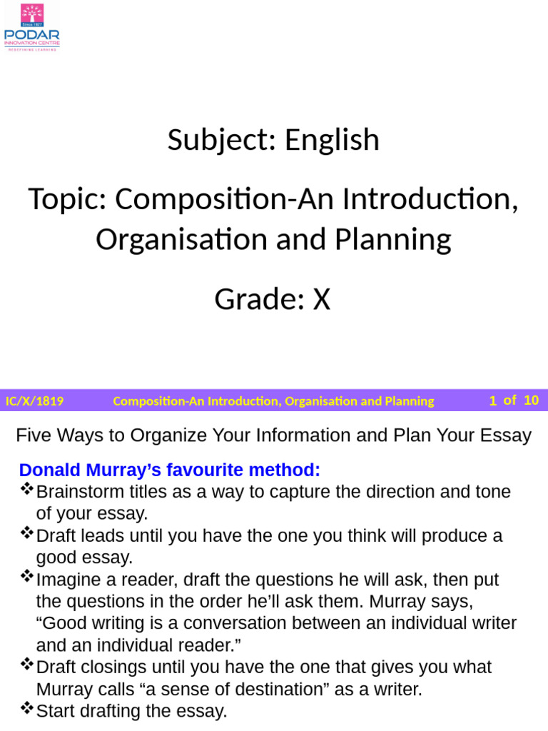 ICSE - X - Eng - Composition - An Introduction - Organisation and ...
