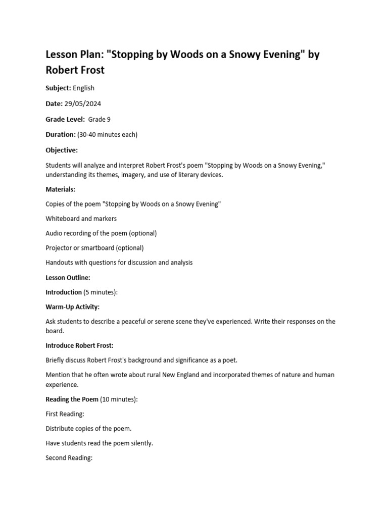Lesson Plan (Robert Frost) 11 | PDF