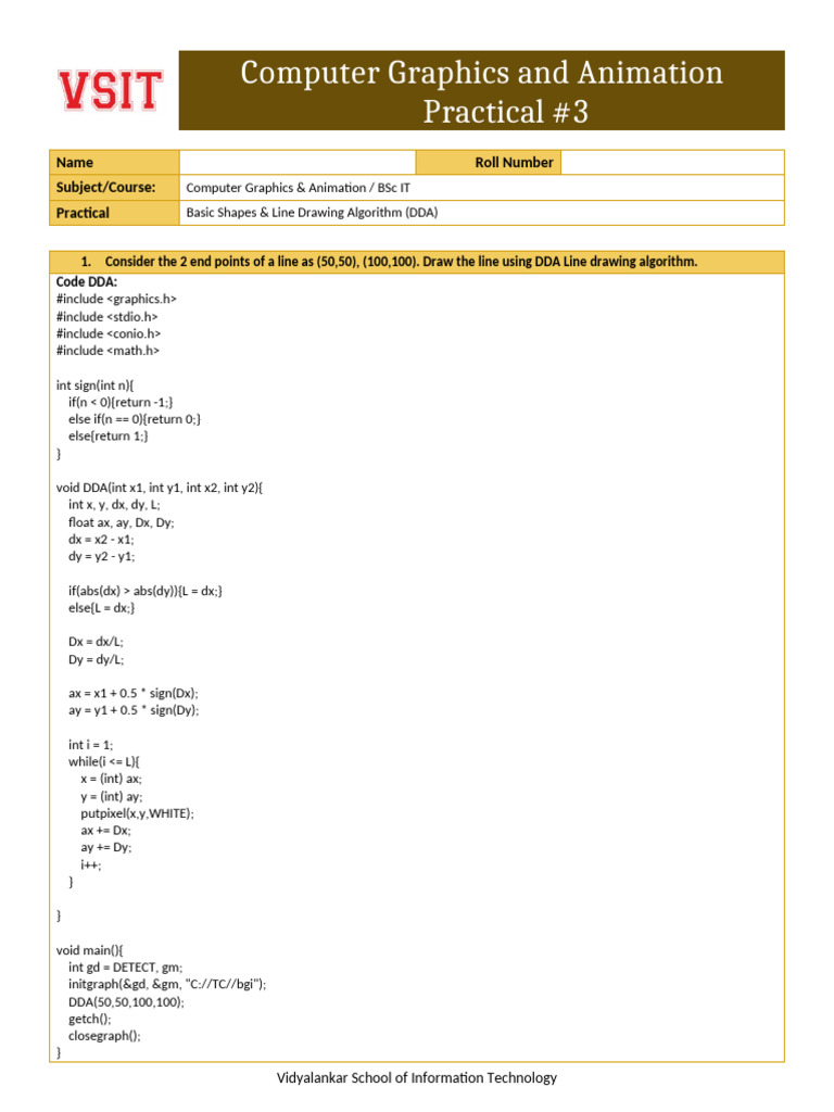 Solution CGA Worksheet Practical 3 | PDF | Computer Programming | Art