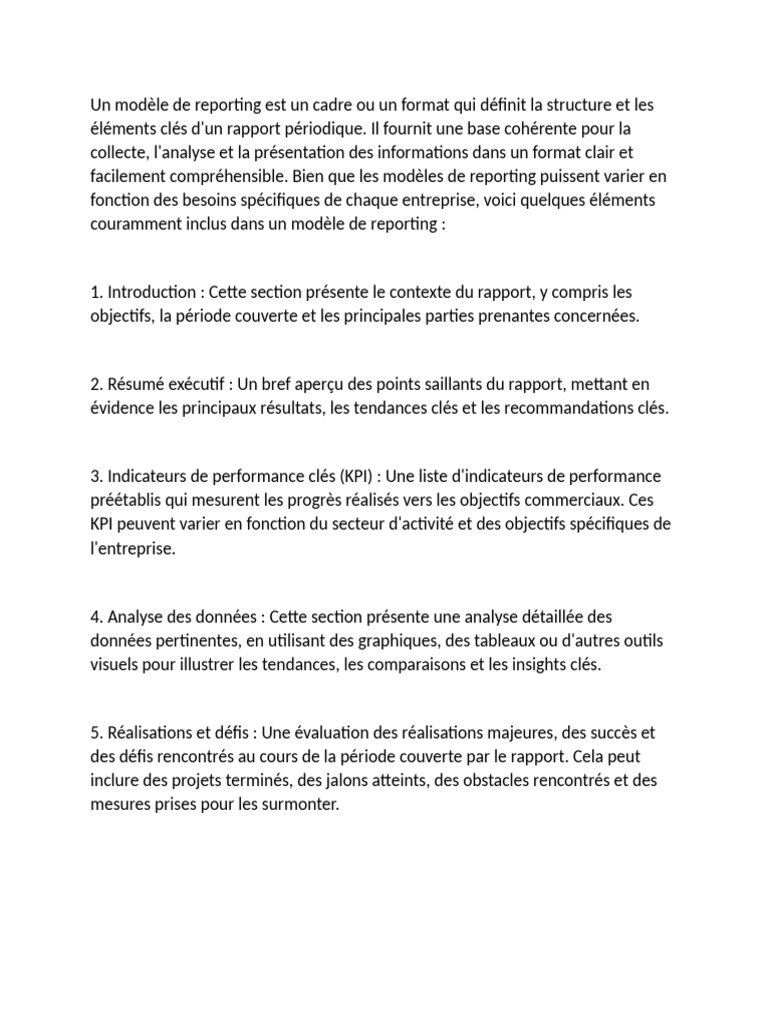 Un Modèle de Reporting Est Un Cadre Ou Un Format Qui Définit La ... Un Modèle de Reporting Est Un Cadre Ou Un Format Qui Définit La ...