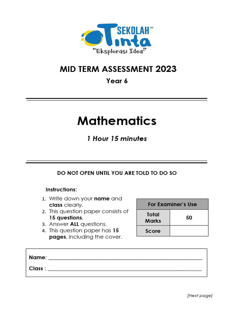 Mid Test Math Year 6 | PDF